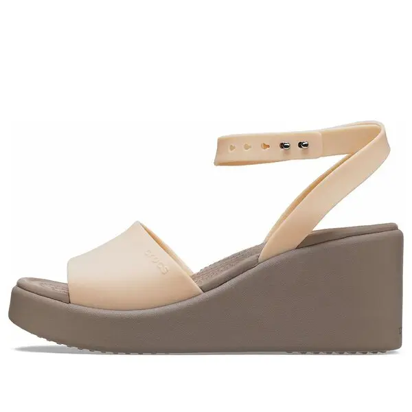 CROCS Brooklyn Ankle Strap Wedge Sandals - Cream White/brown
