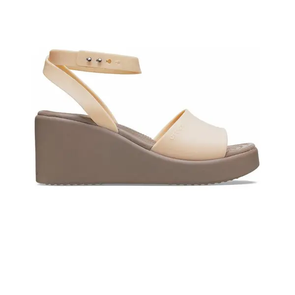 CROCS Brooklyn Ankle Strap Wedge Sandals - Cream White/brown