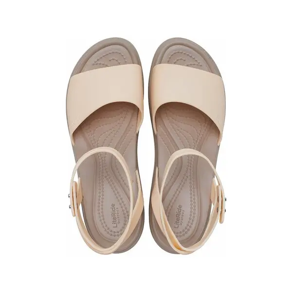 CROCS Brooklyn Ankle Strap Wedge Sandals - Cream White/brown