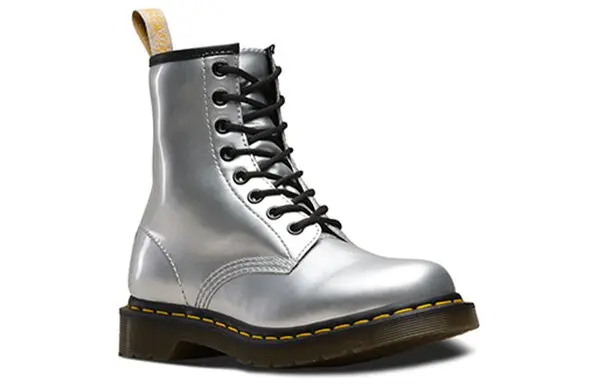 Dr. Martens Vegan 1460 Chrome Paint Metallic Lace Up Boots - Silver