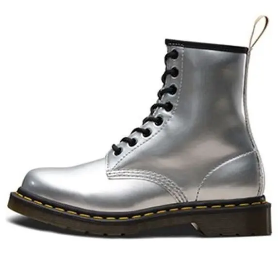 Dr. Martens Vegan 1460 Chrome Paint Metallic Lace Up Boots - Silver
