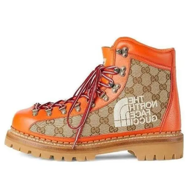 Gucci X The North Face Canvas Leather Boots - Orange/ebony/beige