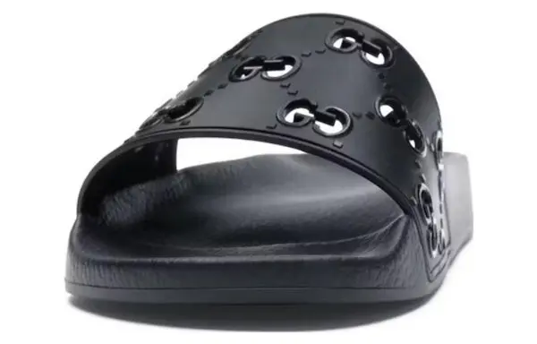 Gucci Rubber Slide Sandals With Embossed Gg Detail