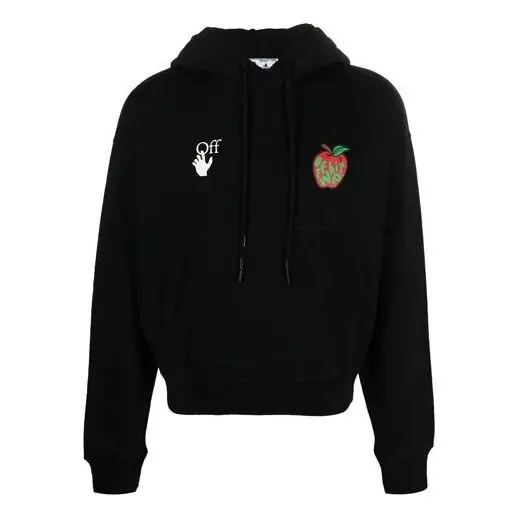 Off-White Apple" Graphic Print Hooded Sweatshirt - Black