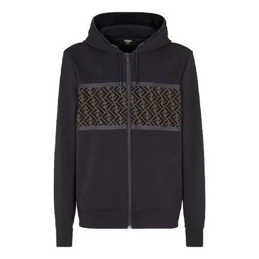 Fendi Cotton Hooded Zip-up Jacket - Black