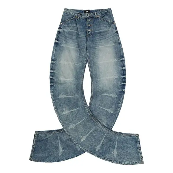THUG CLUB Laser Washed Parkour Denim Pants - Black