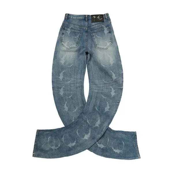 THUG CLUB Laser Washed Parkour Denim Pants - Black
