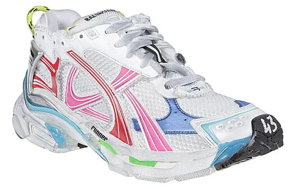 Balenciaga Runner Sneakers In Multicolor Mesh And Nylon - White/red/pink