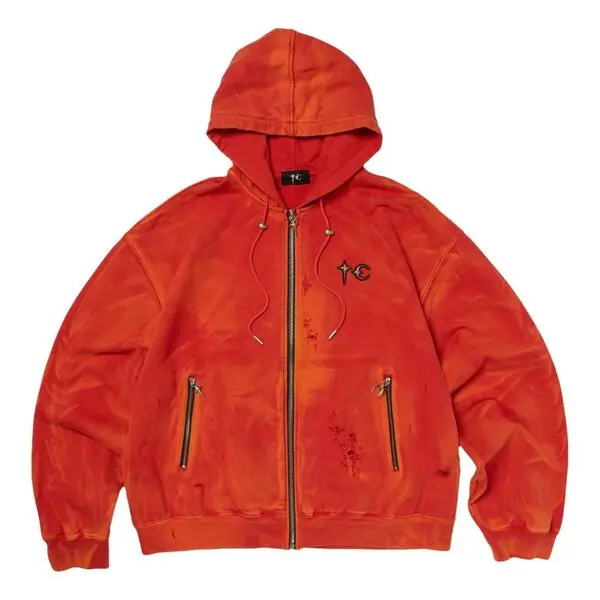 THUG CLUB Two Tone Washed Zip-up Hoodie - Red