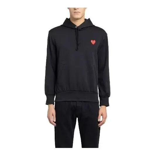 Play Comme Des Garcon Hoodie With Red Heart Emblem - Black