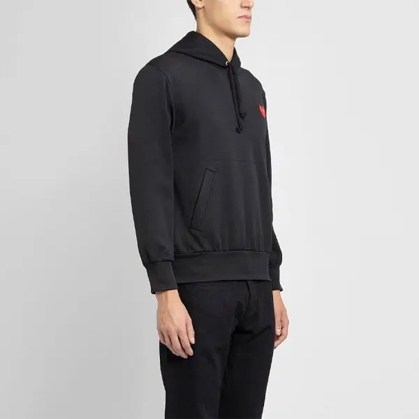 Play Comme Des Garcon Hoodie With Red Heart Emblem - Black
