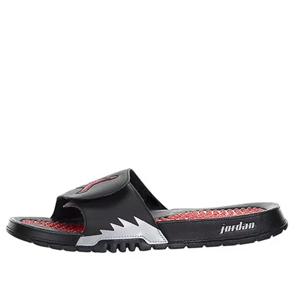 JORDAN Hydro V Retro Slides - Black/fire Red-mtllc Silver