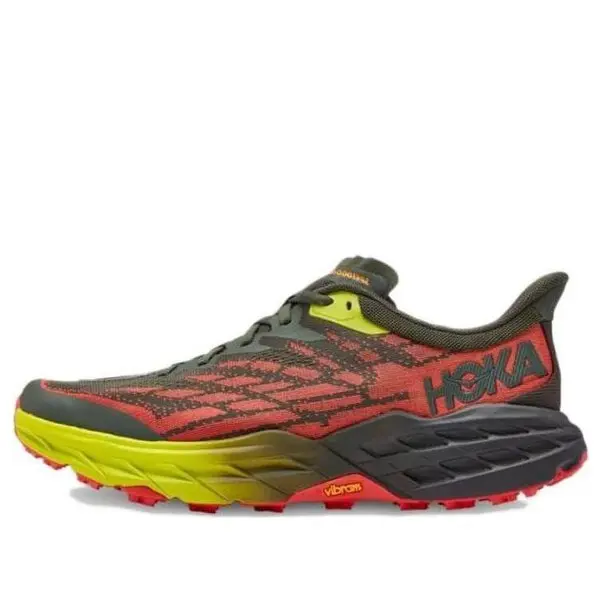 Hoka One One Speedgoat 5 Athletic Sneakers - Thyme/fiesta