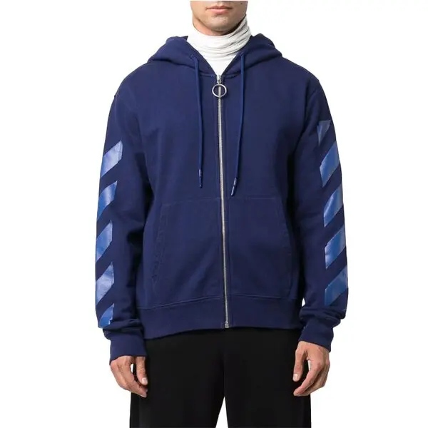 Off-White Striped Zip-up Hoodie - Blue