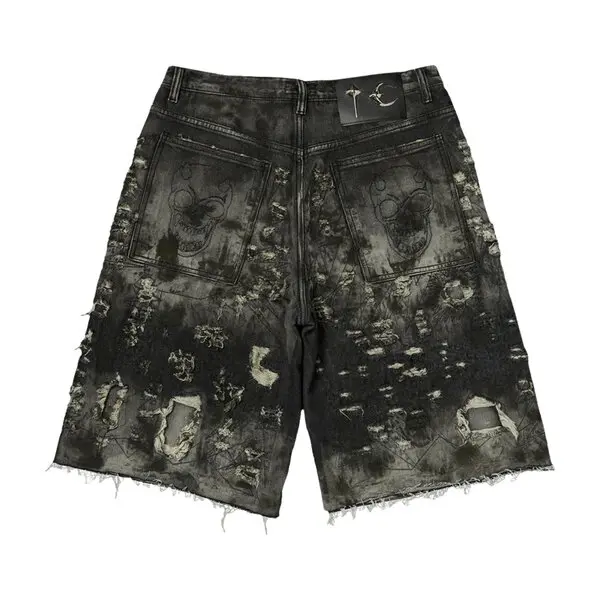 THUG CLUB Hard Washed Destroyed Denim Shorts