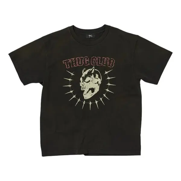 THUG CLUB Vintage Riding Skull T-shirt - Black