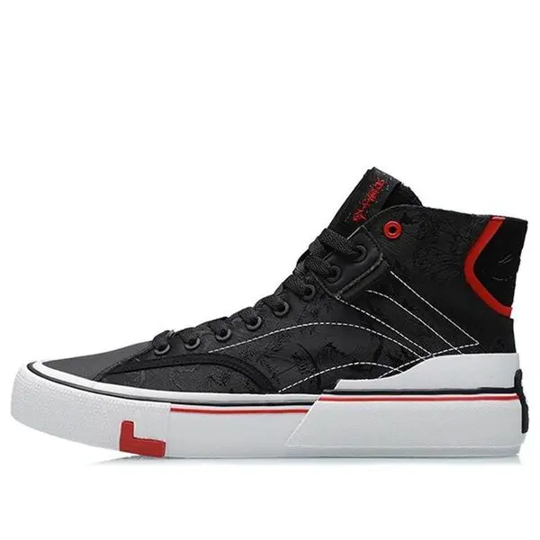 LI-NING Canvas High-top Sneakers - Black/white/red