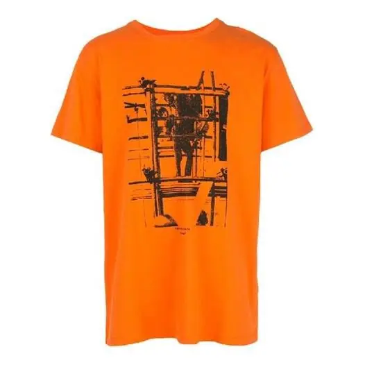 Off-White Cotton Arrow Pattern Printing Round Neck Short Sleeve Orange - Multi-color