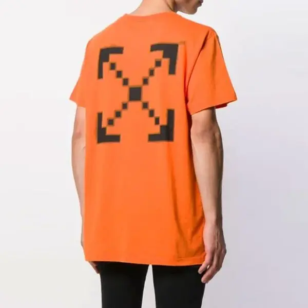 Off-White Cotton Arrow Pattern Printing Round Neck Short Sleeve Orange - Multi-color