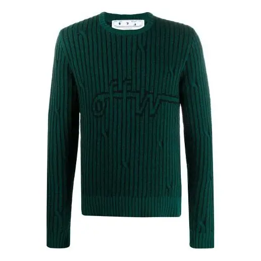 Off-White Logo Stripe Knit Sweater - Green