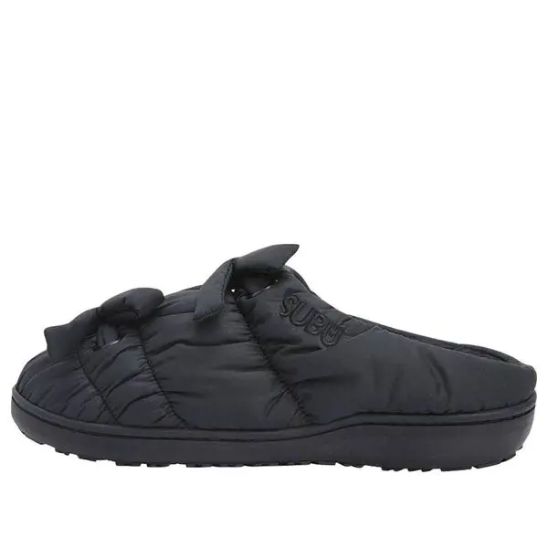 SUBU X Perverze Quilted Bow Detail Slip-on Sandals - Black