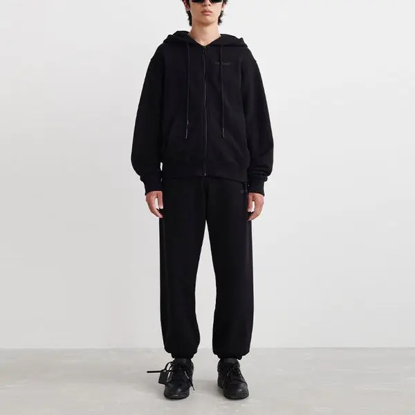 Off-White Diagonal Stripe" Zipper Hoodie - Black