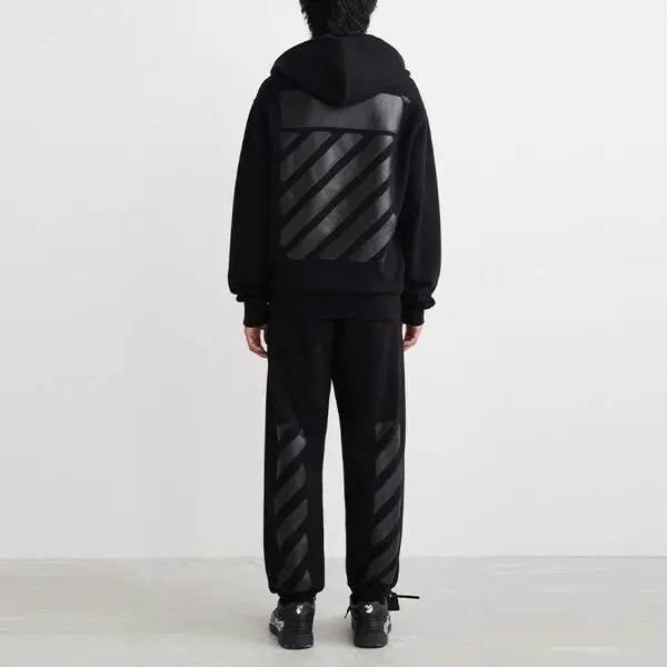 Off-White Diagonal Stripe" Zipper Hoodie - Black