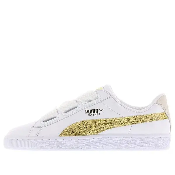 PUMA Basket Heart Sneakers With Glitter Detail - White/gold