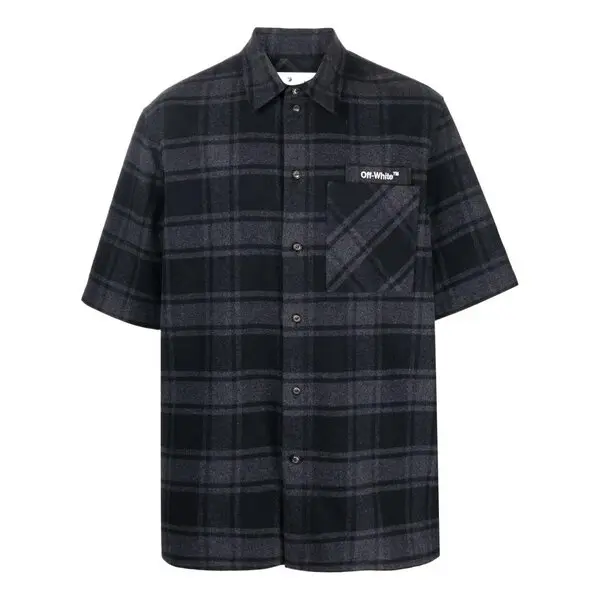 Off-White Plaid Casual Short Sleeve Shirt Black - Multi-color