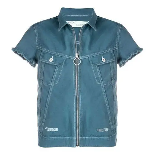 Off-White Zipper Denim Short Sleeve Shirt Loose Fit - Blue