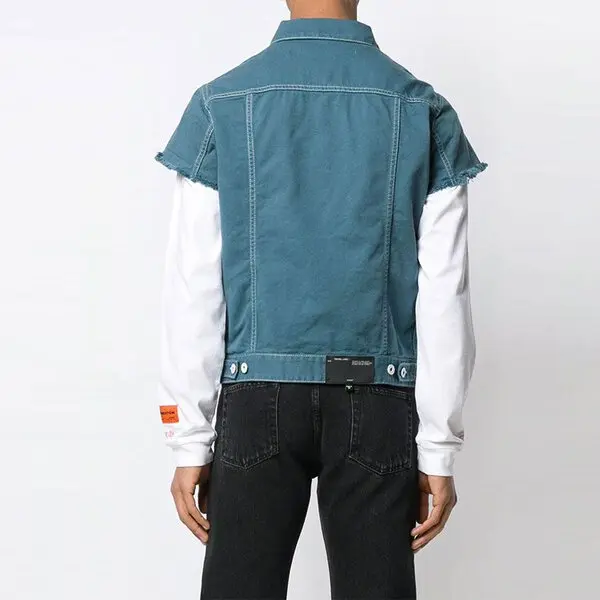 Off-White Zipper Denim Short Sleeve Shirt Loose Fit - Blue