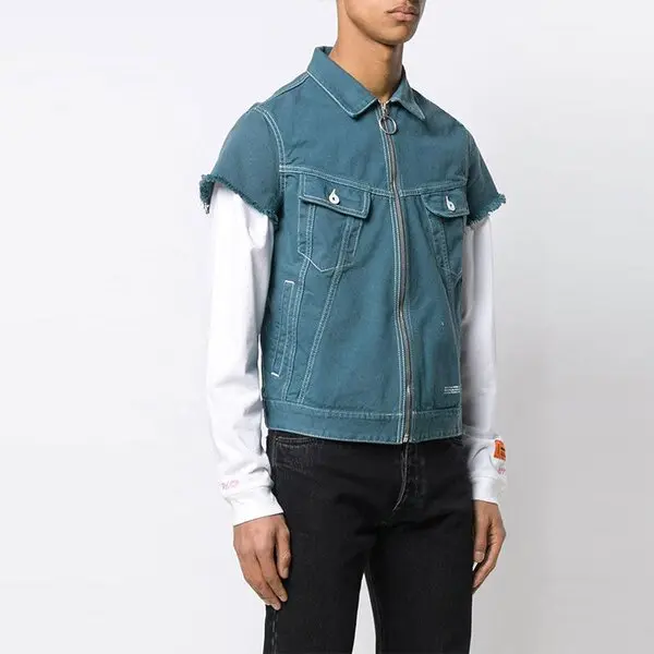 Off-White Zipper Denim Short Sleeve Shirt Loose Fit - Blue