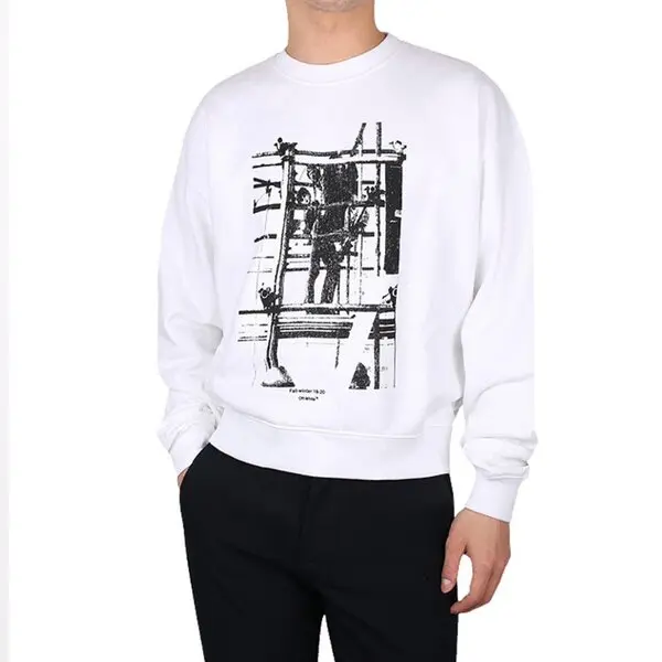 Off-White Printed Cotton Crewneck Long Sleeve Sweatshirt - Multi-color