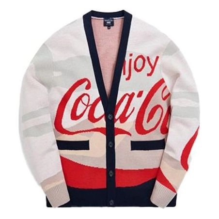 Kith X Coca-cola X Mitchell & Ness "coke Mountains" Cardigan - White/beige/red