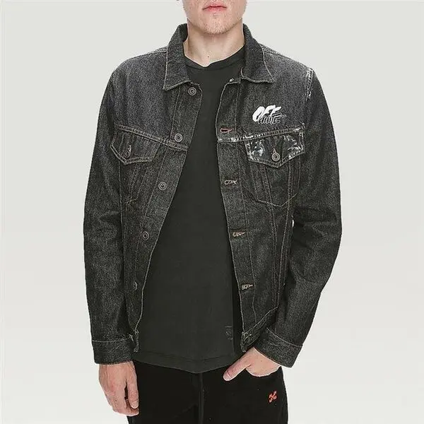 Off-White Arrows Slim Embroidered Logo Denim Jacket - Black
