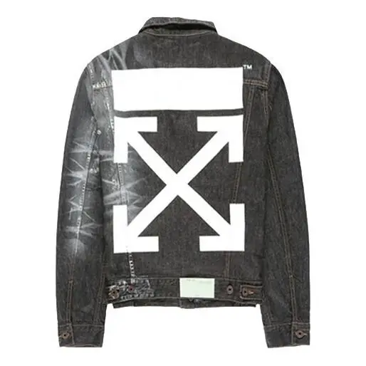 Off-White Arrows Slim Embroidered Logo Denim Jacket - Black