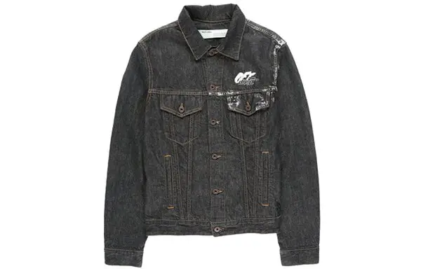 Off-White Arrows Slim Embroidered Logo Denim Jacket - Black