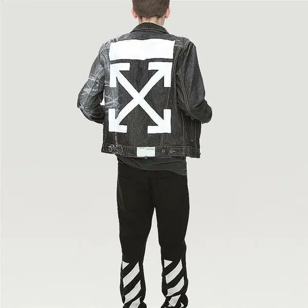 Off-White Arrows Slim Embroidered Logo Denim Jacket - Black