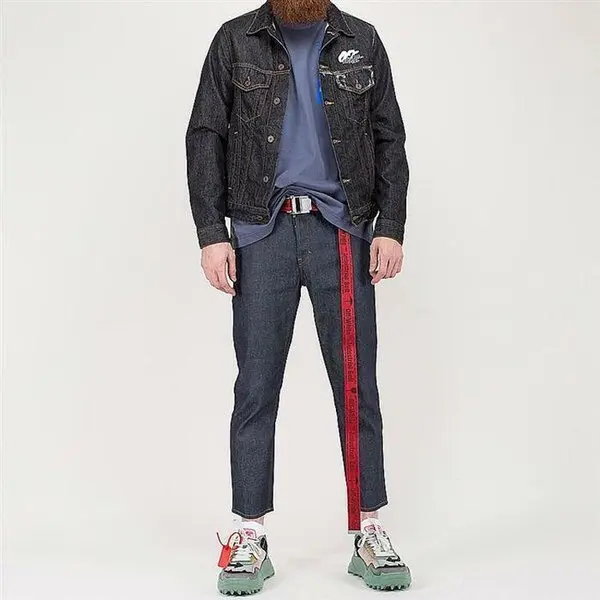 Off-White Arrows Slim Embroidered Logo Denim Jacket - Black
