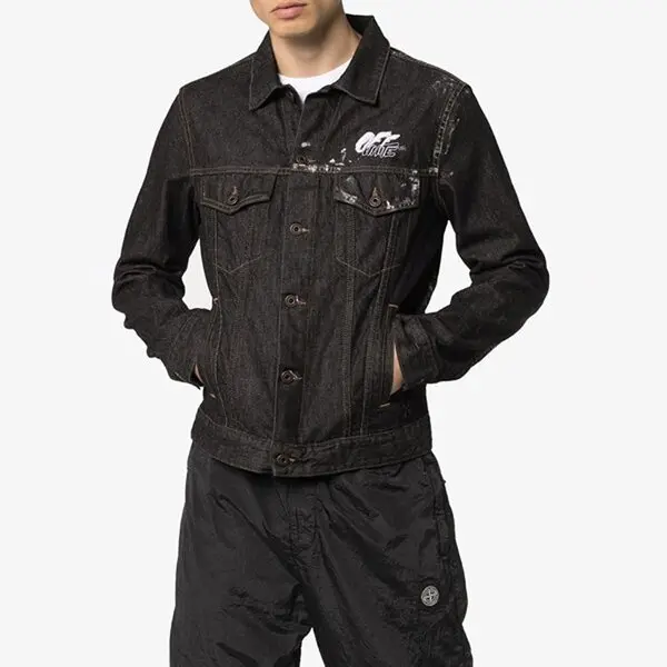 Off-White Arrows Slim Embroidered Logo Denim Jacket - Black