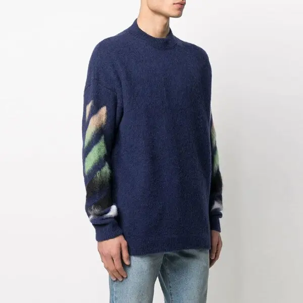 Off-White Knit Sweater With Diagonal Stripe Detail