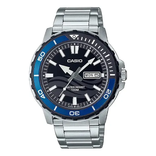 Casio Water Resistant Stainless Steel Watch - Silver/blue