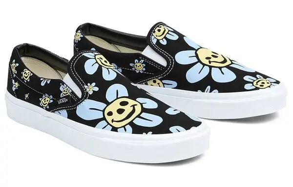 VANS Classic Slip-on Casual Shoes With Floral Pattern - Black/blue/yellow