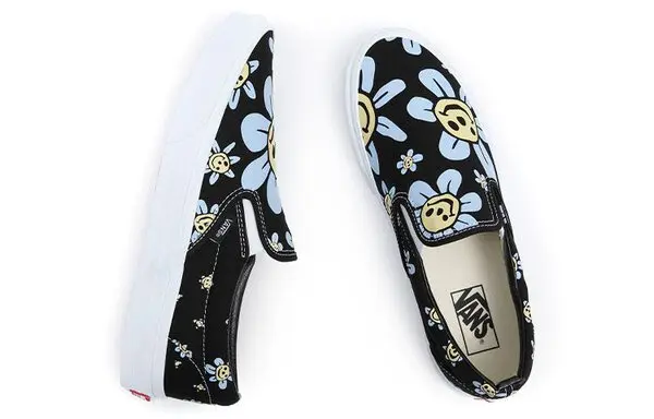 VANS Classic Slip-on Casual Shoes With Floral Pattern - Black/blue/yellow