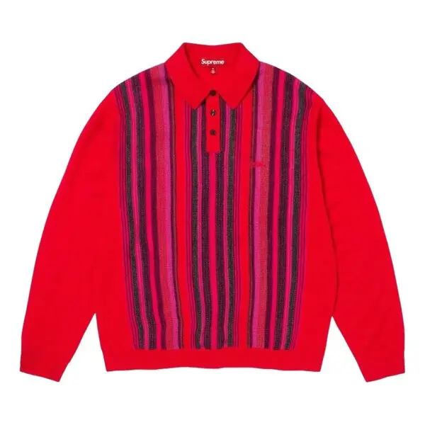 Supreme Ss26 Multi Stripe Polo Sweater - Red