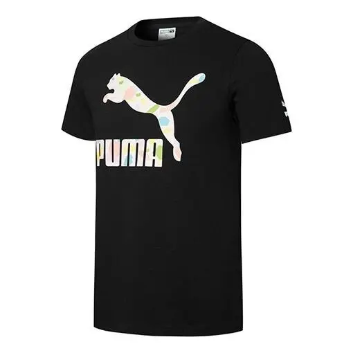 PUMA Florid Summer Logo Letter Printing Round-neck - Black