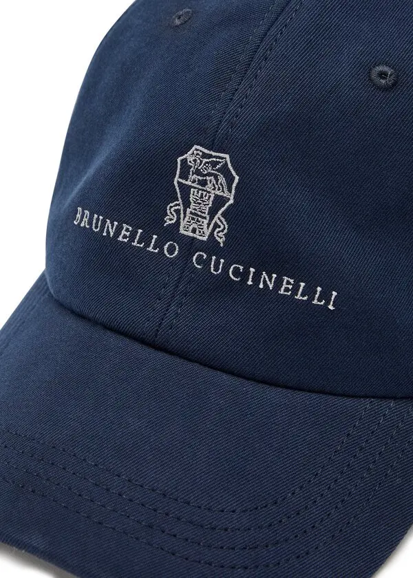 Brunello Cucinelli Embroidered Cotton Cap - Navy