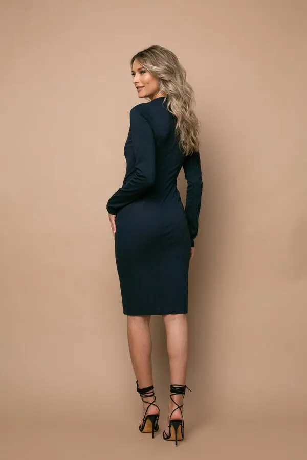 ROSERRY Chelsea Long Sleeve Midi Dress With Metallic Zipper