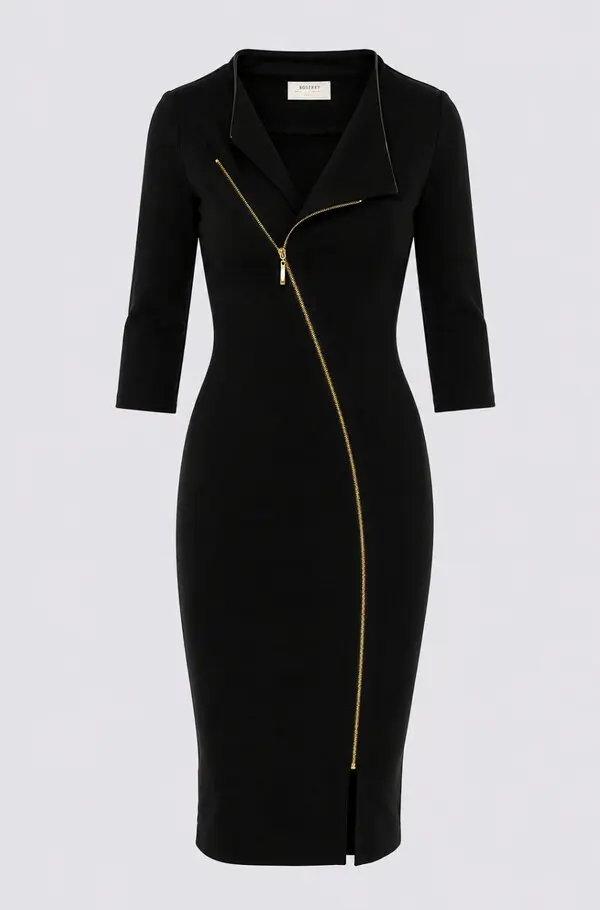ROSERRY Chelsea Midi Dress With Metallic Zipper - Navy