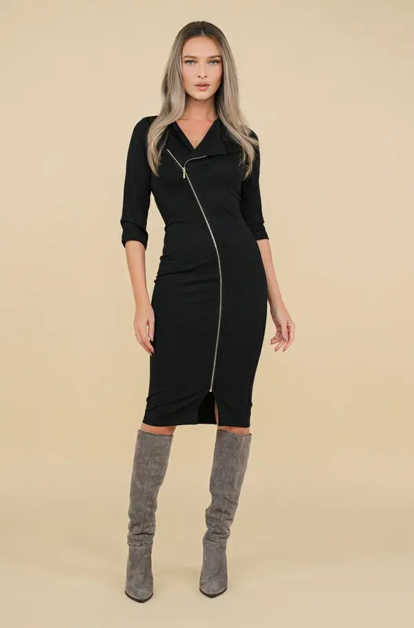 ROSERRY Chelsea Midi Dress With Metallic Zipper